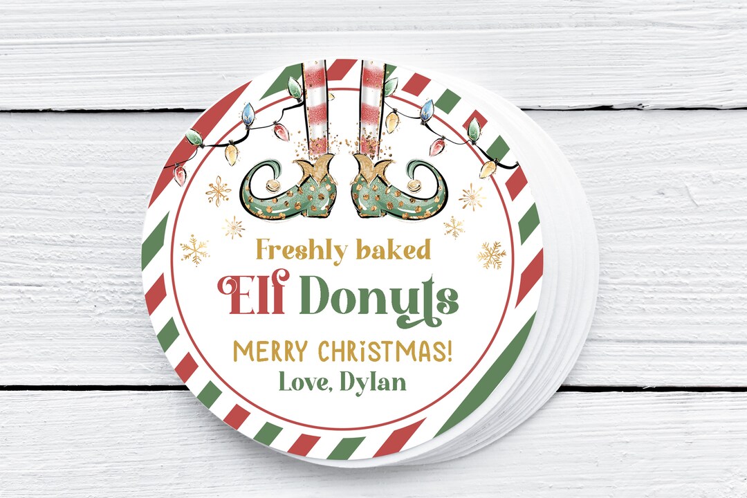 EDITABLE Elf Donuts Gift Tag North Pole Elf Donuts Stickers Christmas ...