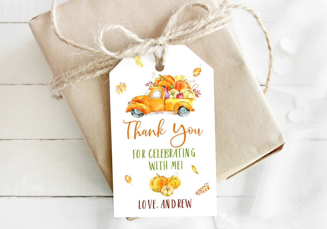 EDITABLE Pumpkin Truck Thank You Tags Pumpkin Favor Tag | Etsy