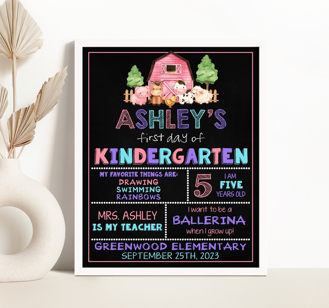 Editable First Day of Kindergarten Sign Farm Animals First Day of ...