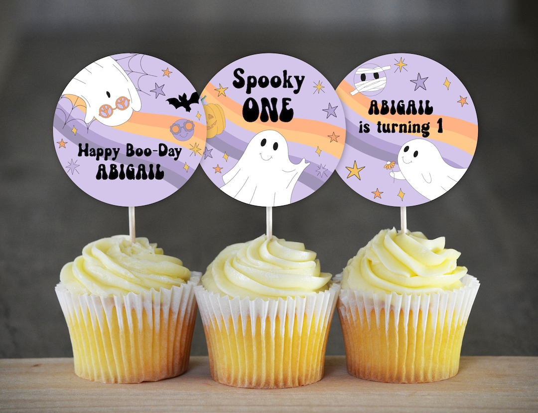 Halloween Ghost Birthday Cupcake Toppers Spooky Halloween Party ...