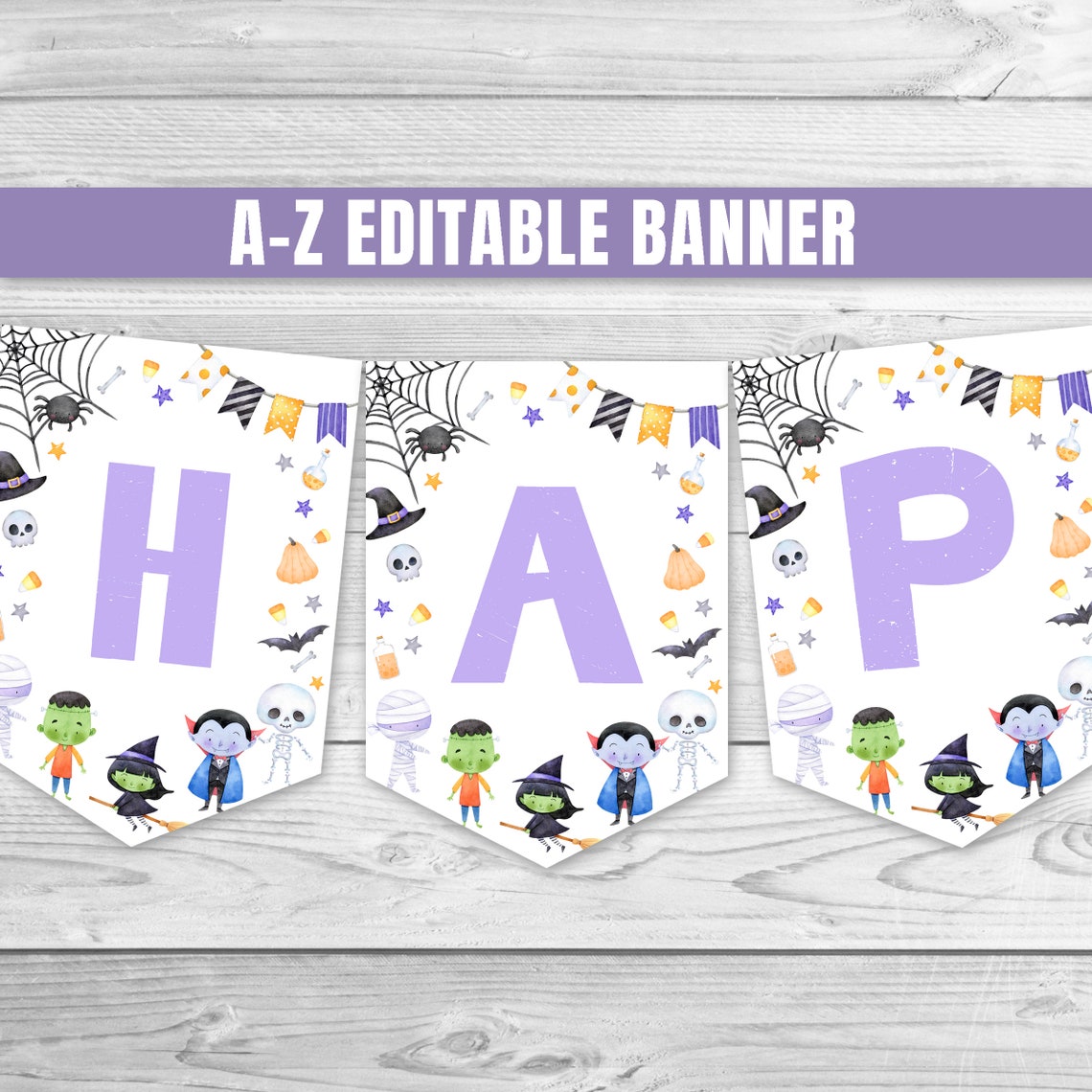 Editable Spooky Halloween Birthday Banner Halloween Costume Party A-Z ...