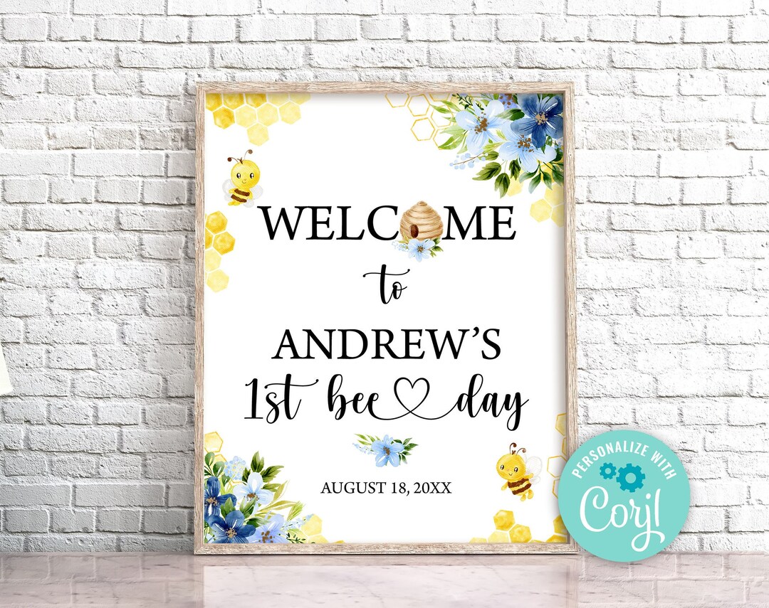 Editable Bee-day Welcome Sign Bee Birthday Welcome Sign Honey Bee Party ...