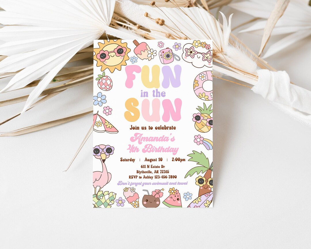 Editable Fun in the Sun Birthday Party Invitation Groovy Pool Party ...