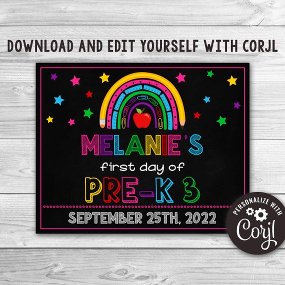 Editable First Day of Pre-k Sign First Day of School Sign - Etsy