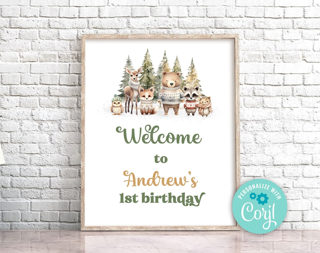 Editable Winter Woodland Animals Welcome Sign Winter Wonderland ...