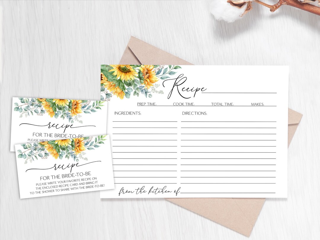 Sunflower Recipe Card Printable Sunflower Recipe Request Insert ...