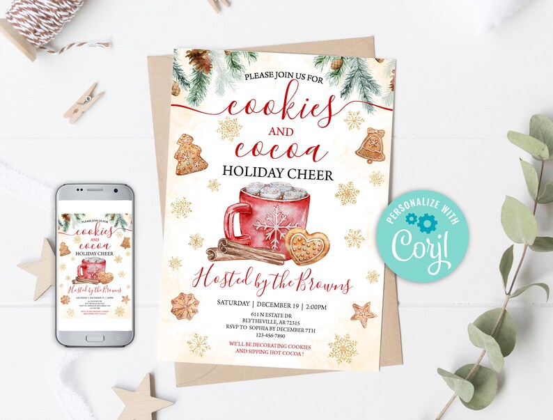 Cookies and Cocoa Holiday Cheer Invitation Hot Cocoa Party - Etsy
