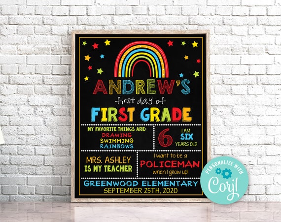 Editable First Day of 1st Grade Sign Rainbow First Day of - Etsy