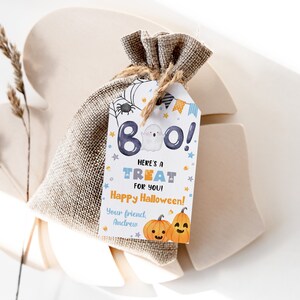 EDITABLE Halloween Treat Tags Boo Halloween Tag Blue Halloween Pumpkin ...
