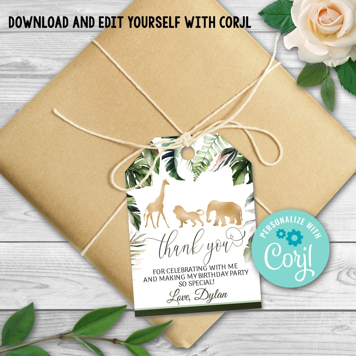 EDITABLE Gold WILD Animals Favor Tag Printable Jungle Favor - Etsy