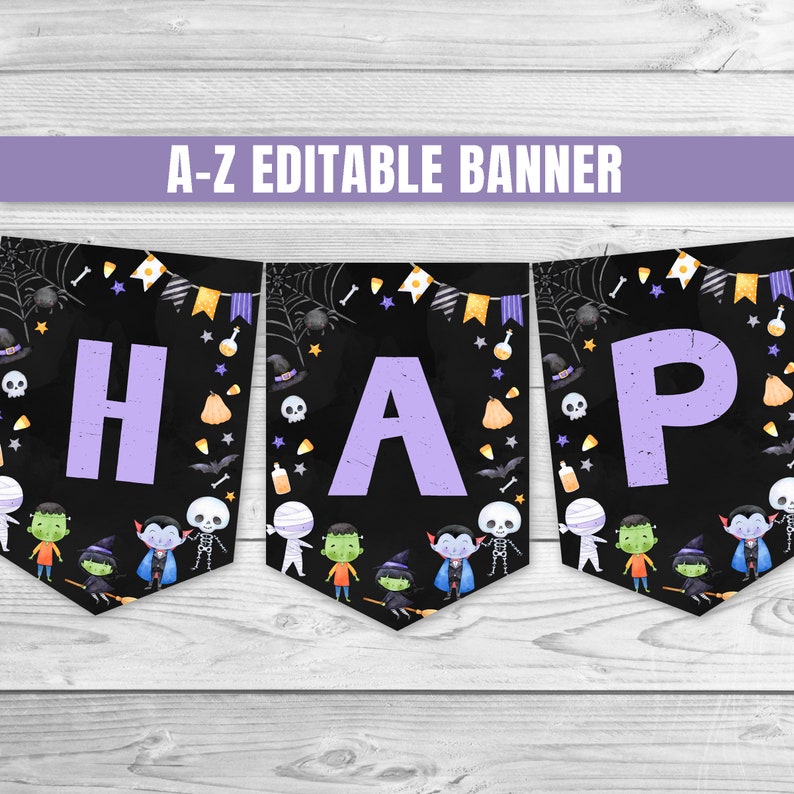 Editable Spooky Halloween Birthday Banner Halloween Costume Party A-Z ...