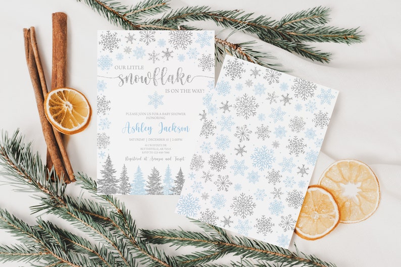 Editable Snowflake Baby Shower Invitation A Little Snowflake is on the ...
