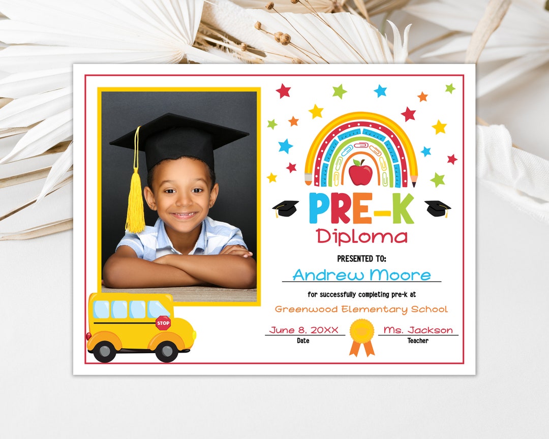 Pre-k Graduation Diploma Editable Pre-k Certificate School Graduation ...