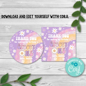 EDITABLE Groovy One Birthday Favor Thank You Tag Groovy Birthday Favor ...
