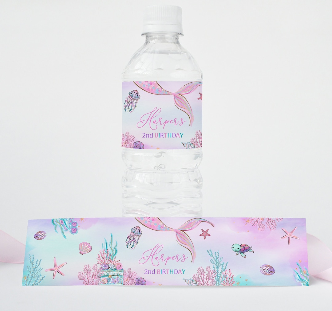 EDITABLE Mermaid Under the Sea Birthday Bottle Label Pink Mermaid ...