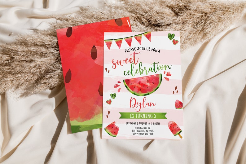 Editable Watermelon Invitation Any Age Red Watermelon Party Invitation ...