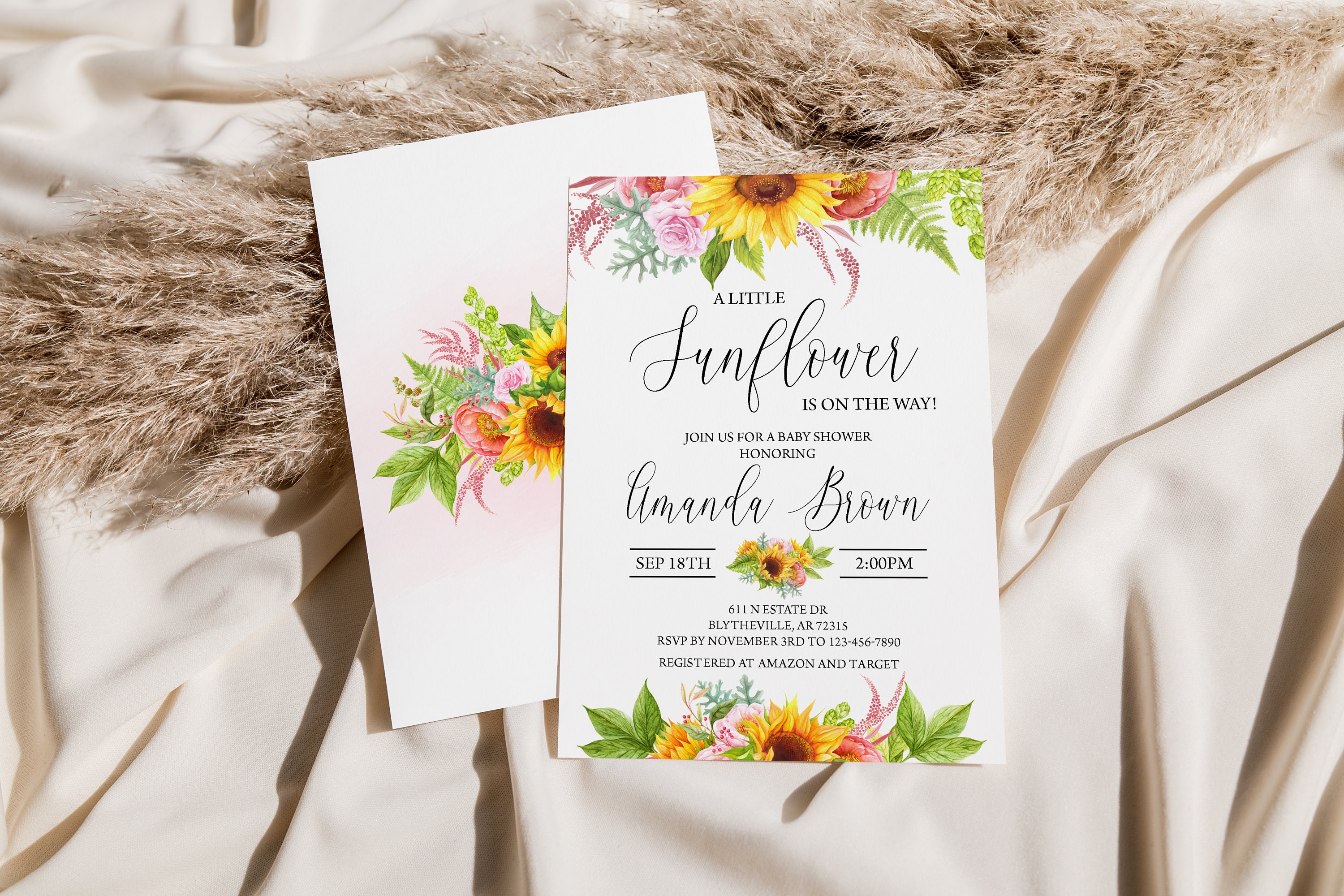 Editable Sunflower Baby Shower Invitation Set Rustic Sunflower - Etsy