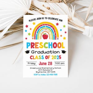 Preschool Graduation Invitation Editable Graduation Ceremony Invitation ...