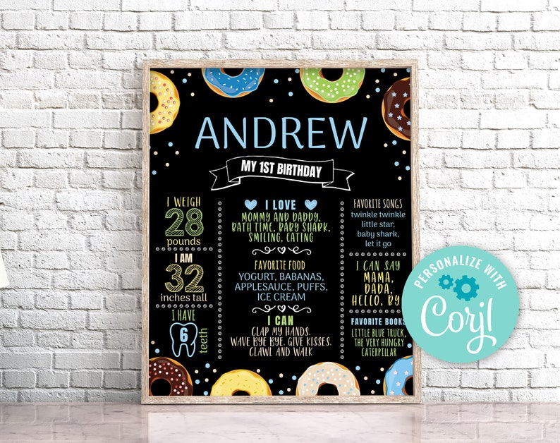 Editable Donut Milestone Birthday Poster Boy Donut First | Etsy
