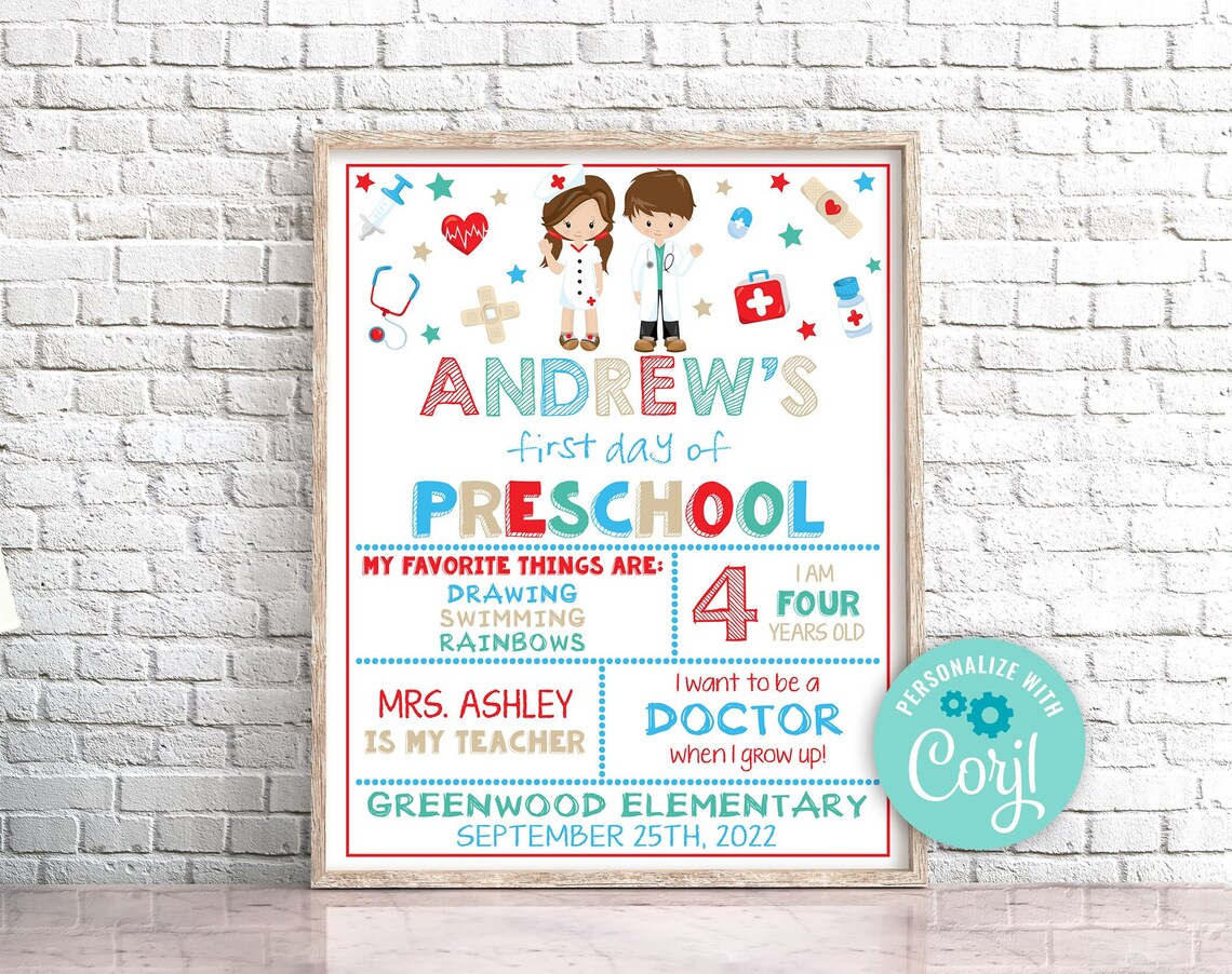 Editable First Day of Preschool Sign Doctor First Day of School Sign ...