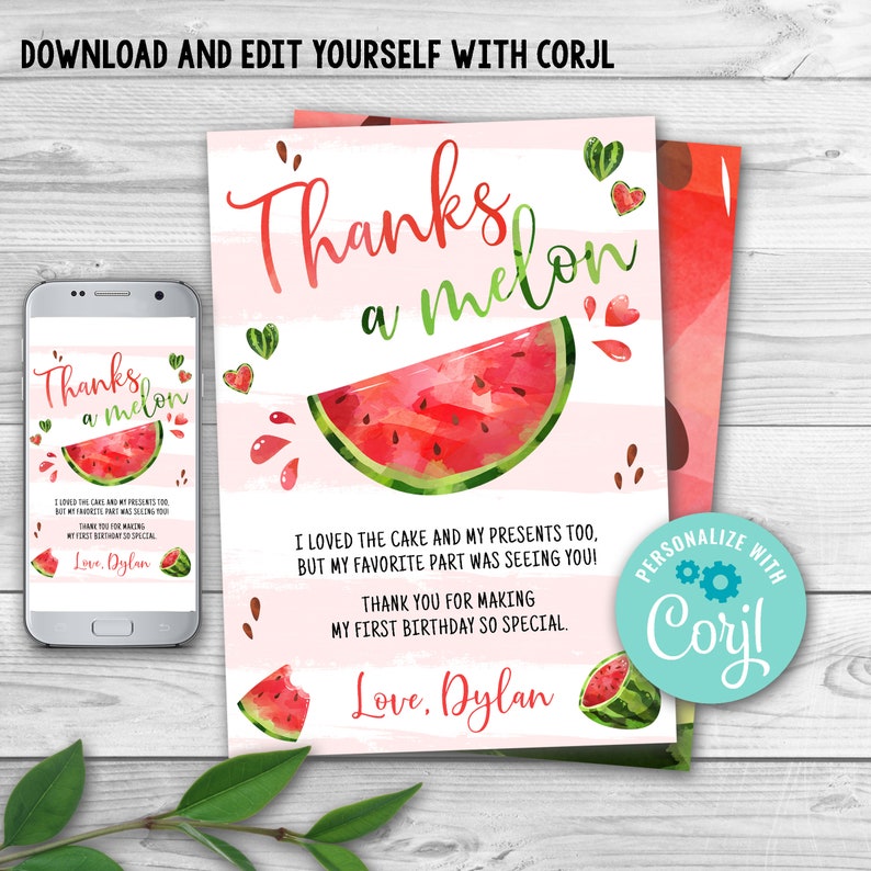 Editable Watermelon Thank You Card Thanks a Melon Thank You - Etsy
