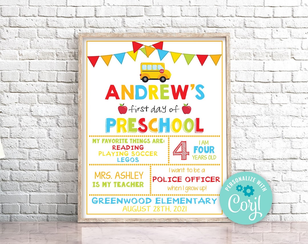 Editable First Day of Preschool Sign Personalized First Day of School ...