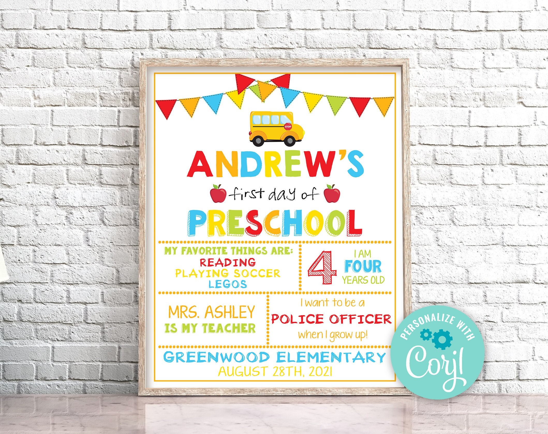 Editable First Day of Preschool Sign Personalized First Day of | Etsy