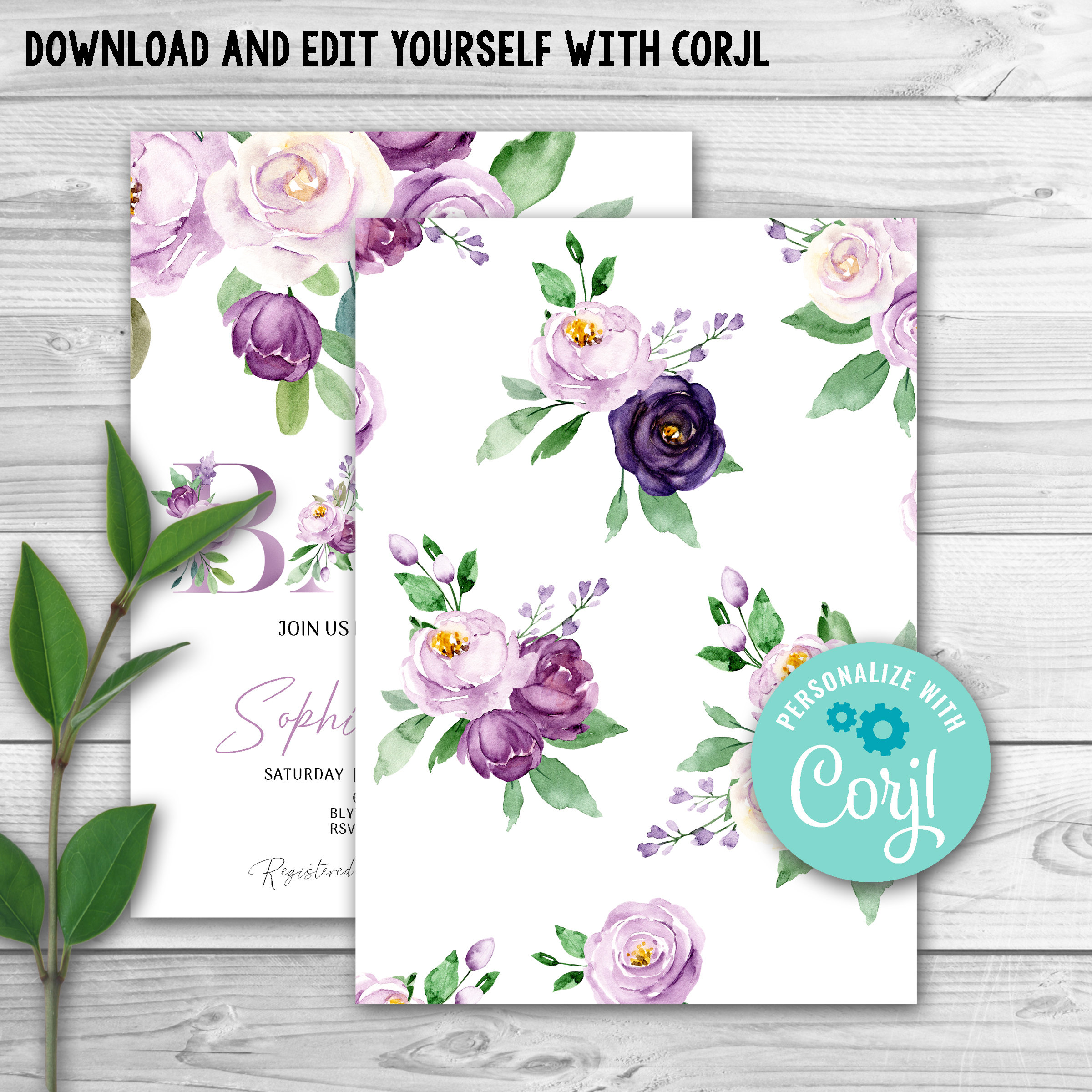 EDITABLE Purple Floral Baby Shower Set Lilac Baby Shower - Etsy