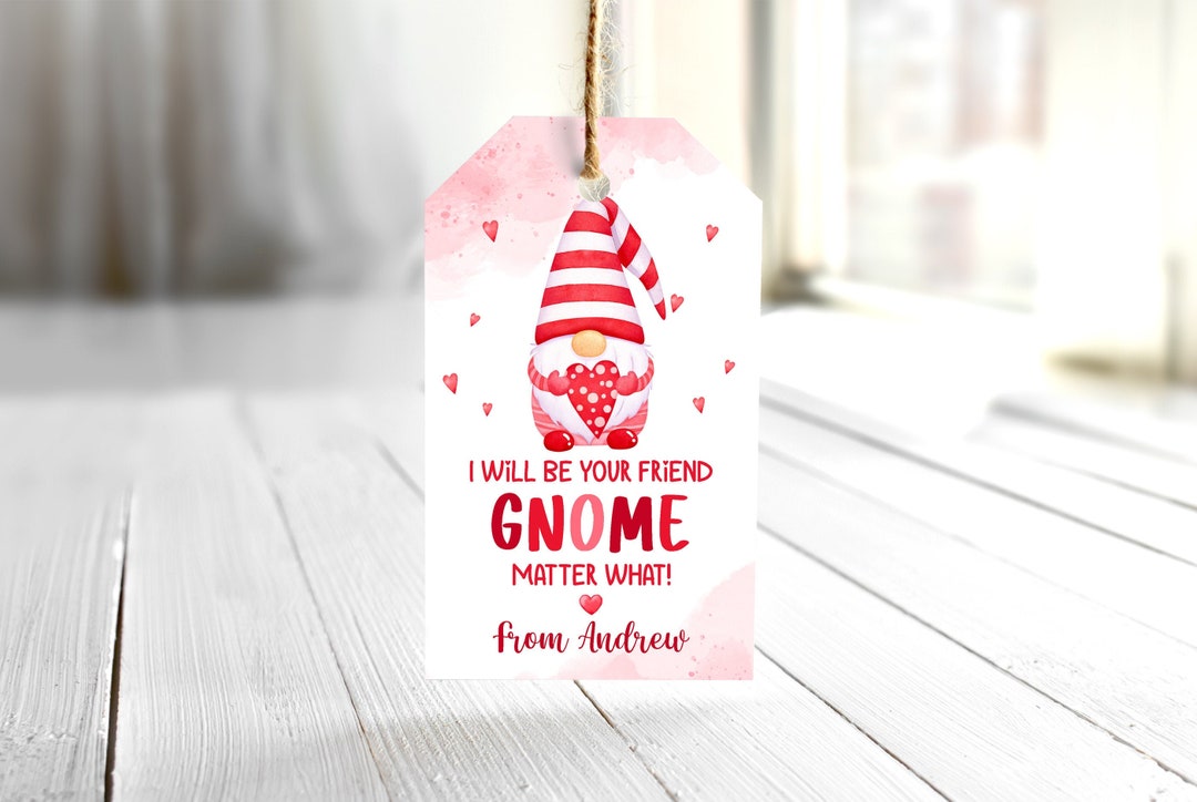 Editable Gnome Valentine Tag Valentine's Day Gnome Gift Tag Valentine ...