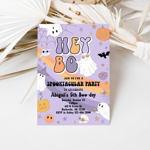 EDITABLE Halloween Birthday Invitation and Bundle Retro Groovy Ghost ...