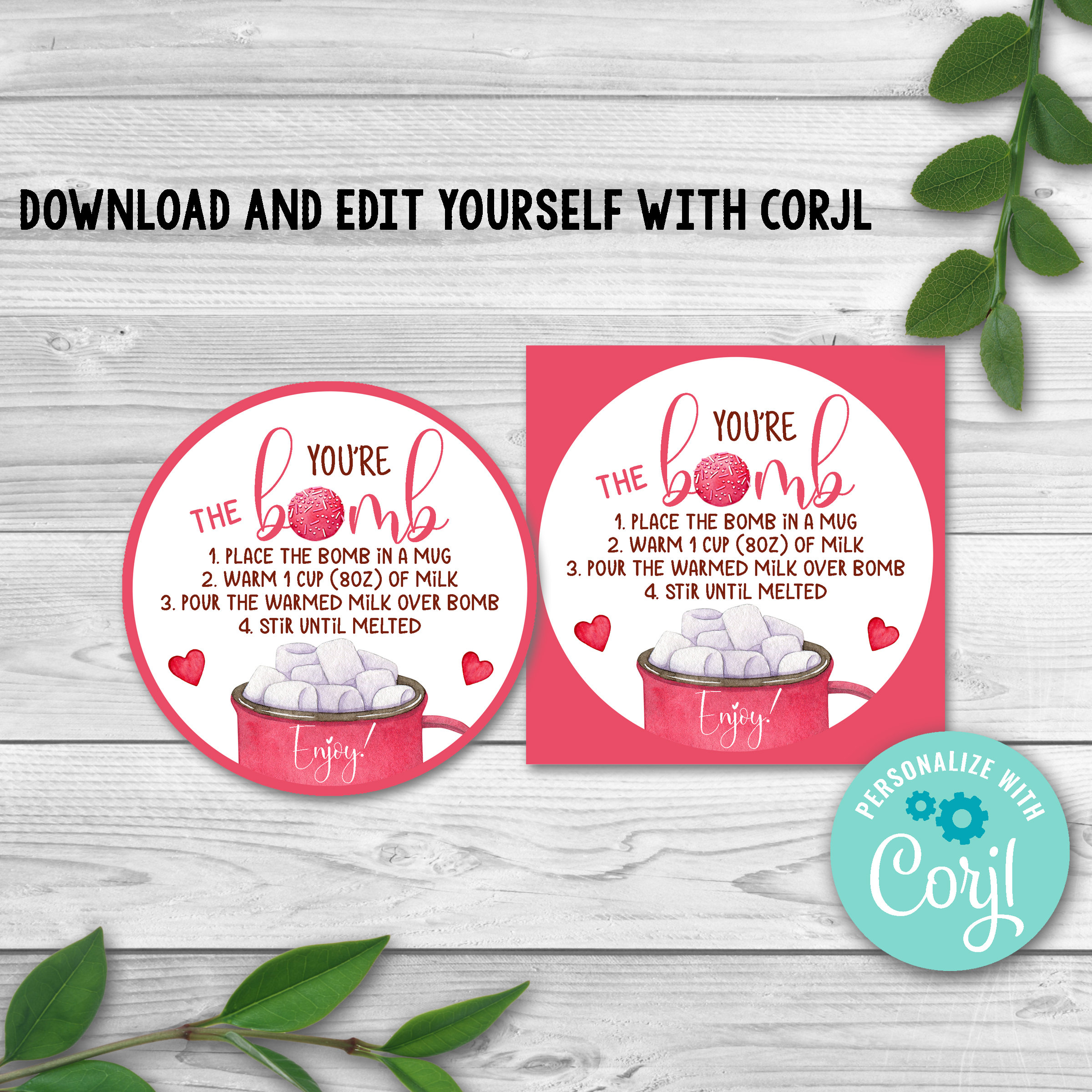 Valentine Hot Cocoa Bomb Tags, Hot Chocolate Bomb Instruction Tag ...