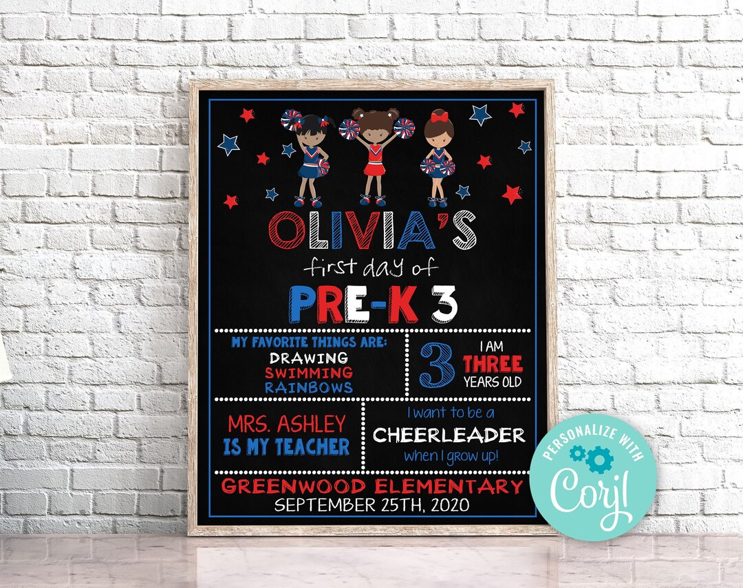 Editable First Day of Pre-k Sign, Cheerleading First Day of School Sign ...