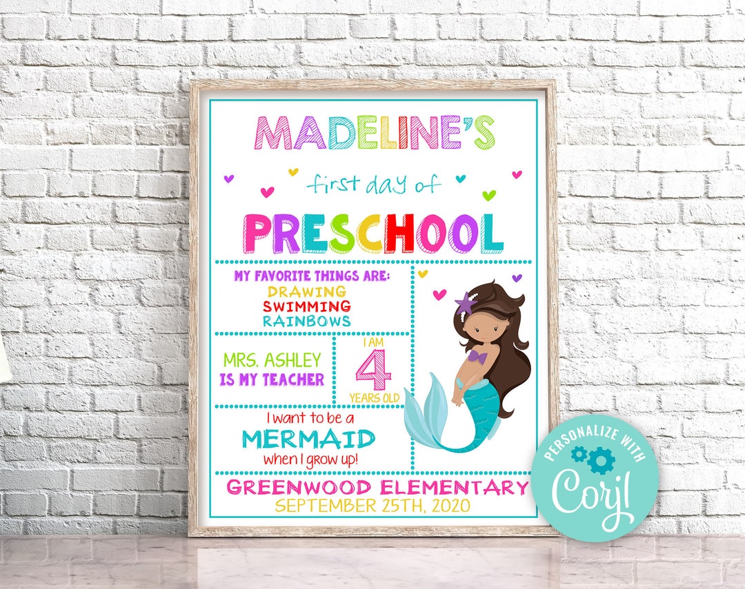 Editable First Day of Preschool Sign, Mermaid First Day of School Sign ...