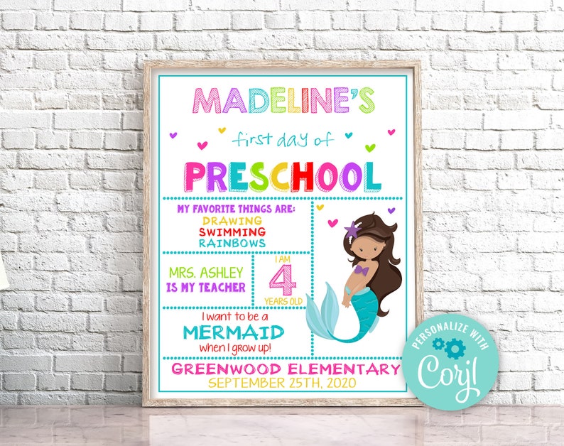 Editable First Day of Preschool Sign, Mermaid First Day of School Sign ...
