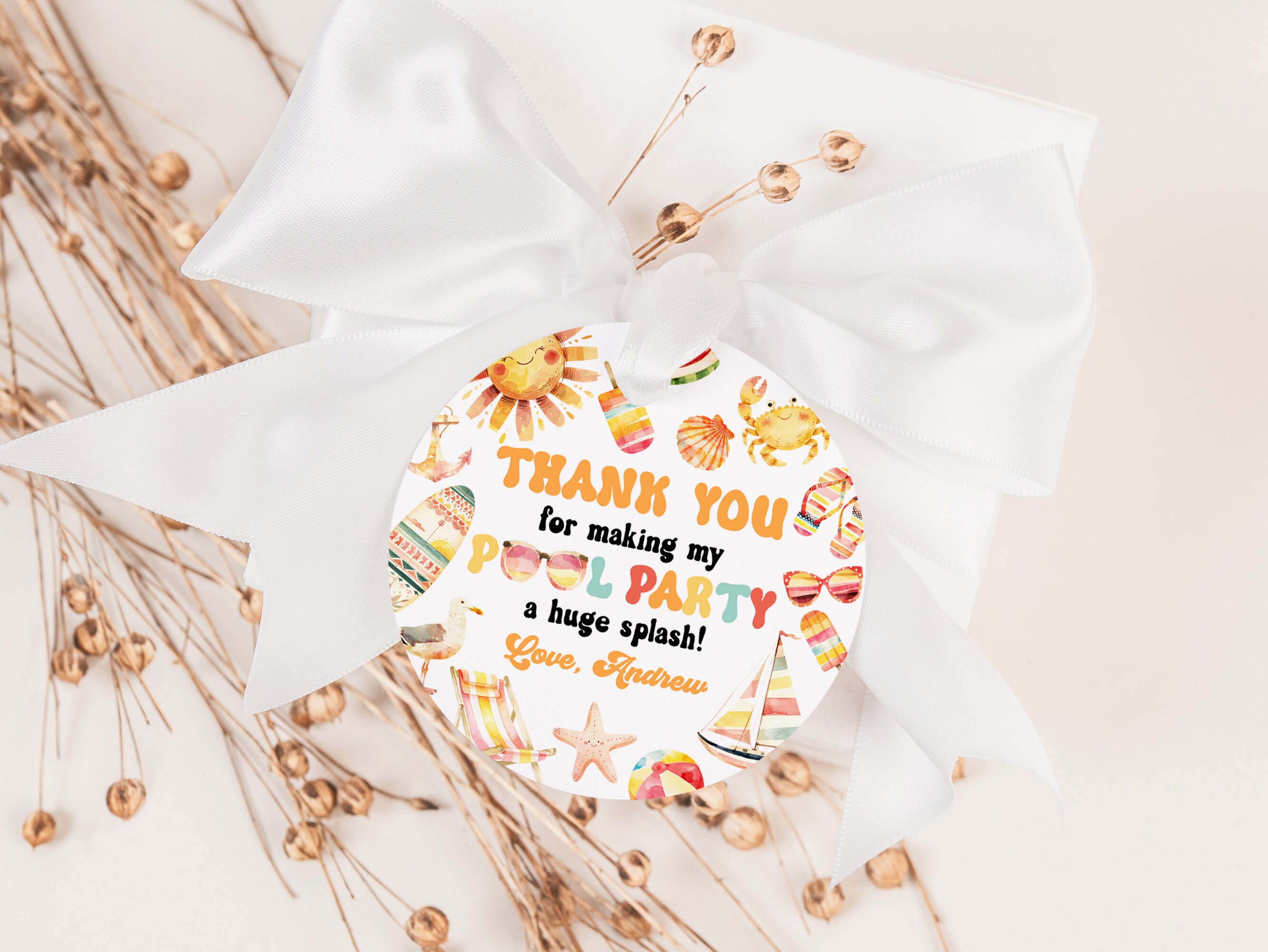 EDITABLE Pool Party Favor Tag Summer Party Thank You Tags Tropical ...