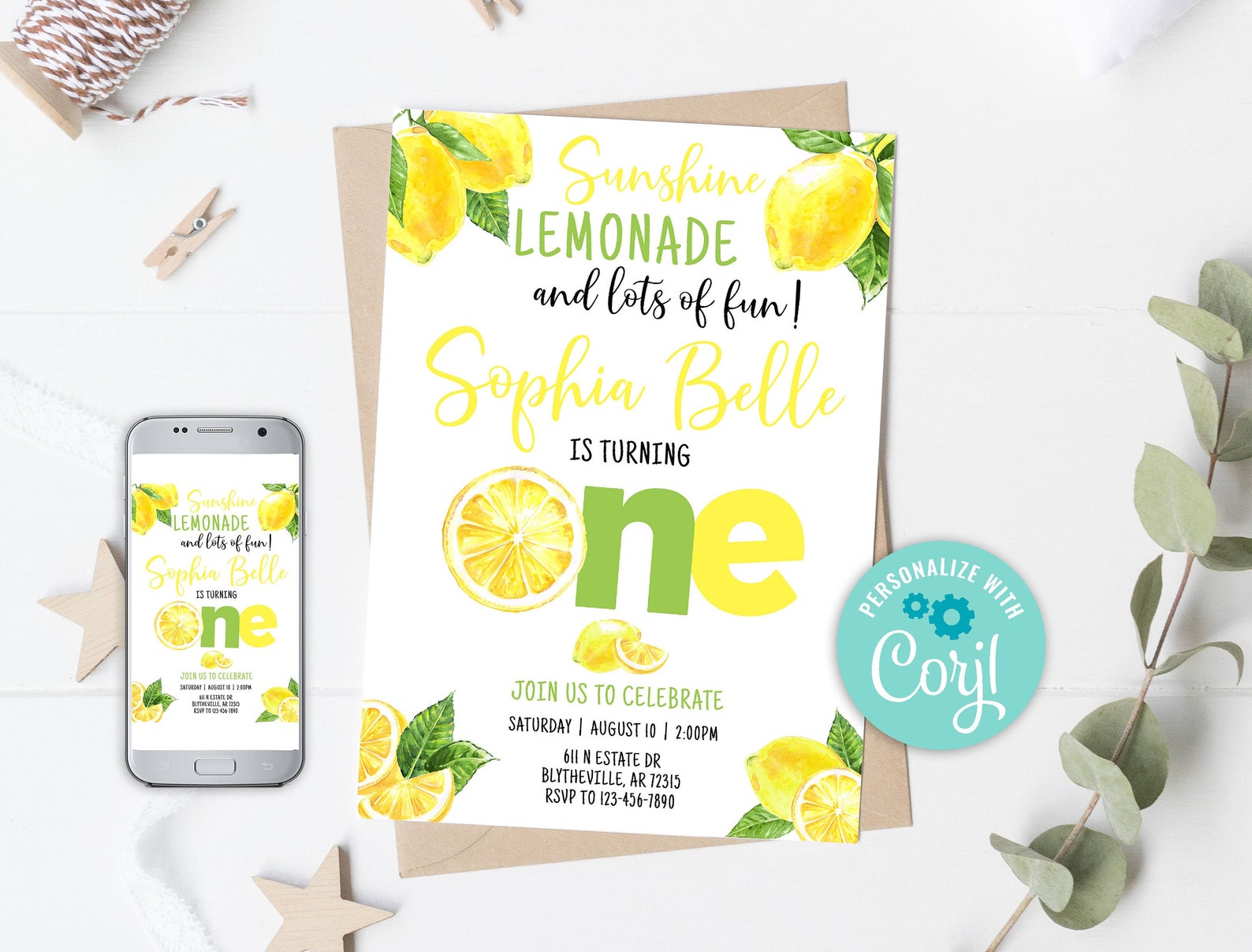 Editable Lemon First Birthday Invitation Citrus Birthday | Etsy