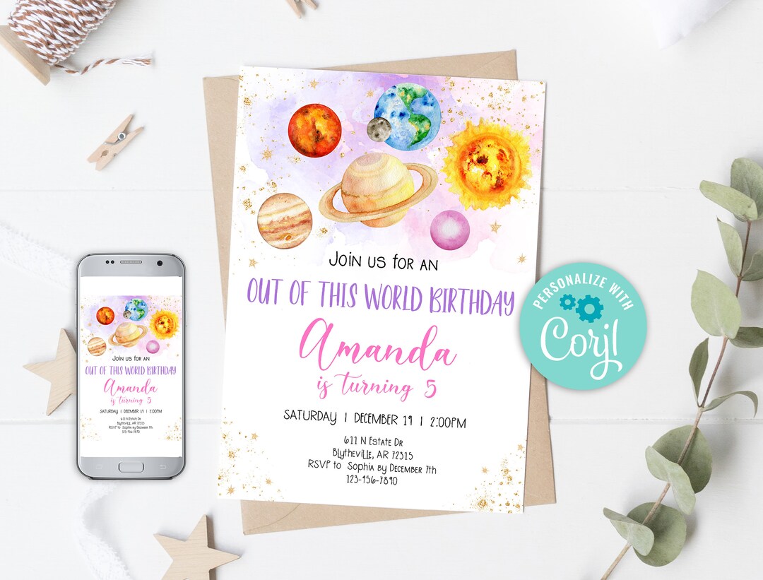 Invitación de cumpleaños espacial editable Fuera de este mundo ...
