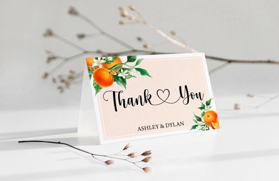 Editable Orange Thank You Folded Card Citrus Thank You Card A - Etsy