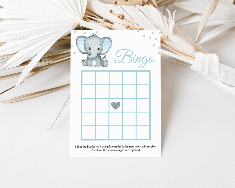 Blue Elephant Baby Bingo Baby Shower Game Boy Elephant Bingo - Etsy