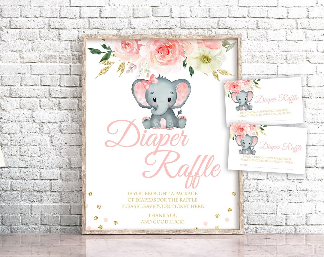 Pink Elephant Diaper Raffle Sign Pink Elephant Diaper Raffle Card ...