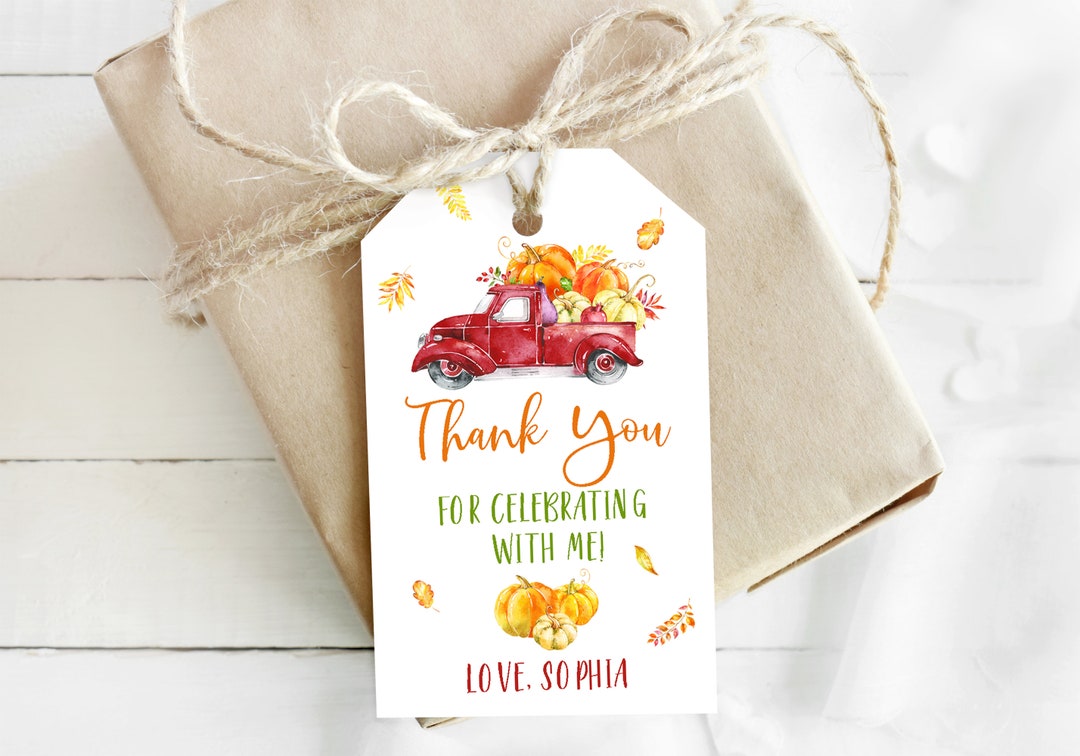 EDITABLE Pumpkin Truck Thank You Tags, Pumpkin Favor Tag, Pumpkin Gift ...