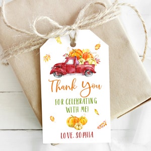 EDITABLE Pumpkin Truck Thank You Tags, Pumpkin Favor Tag, Pumpkin Gift ...