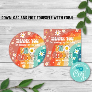 EDITABLE Two Groovy Birthday Favor Thank You Tag Groovy Birthday Favor ...