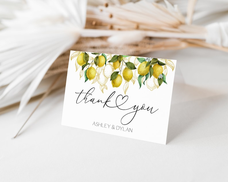 Editable Lemon Thank You Folded Card Citrus Thank You Card A - Etsy