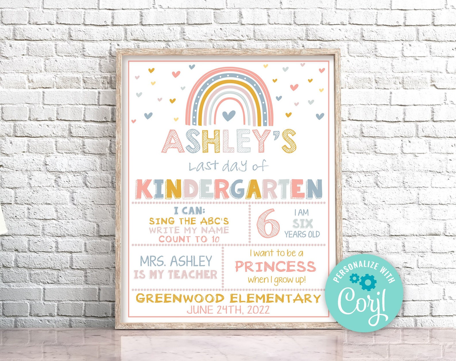 Editable Last Day of Kindergarten Sign Boho Rainbow Last Day - Etsy