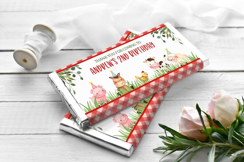 EDITABLE Farm Animals Chocolate Bar Wrapper Red Farm Birthday - Etsy
