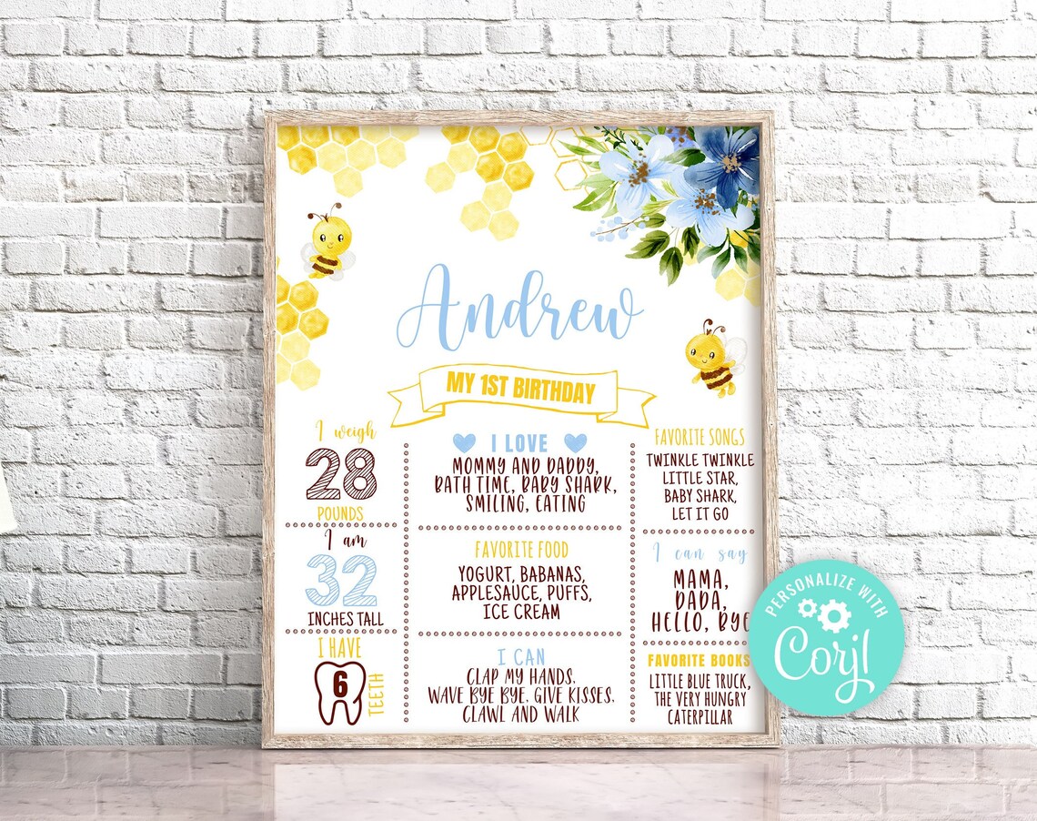 Editable Bee Milestone Birthday Poster Bumble Bee First Birthday Sign ...