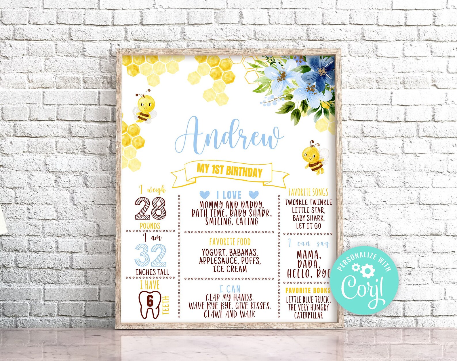 Editable Bee Milestone Birthday Poster Bumble Bee First - Etsy
