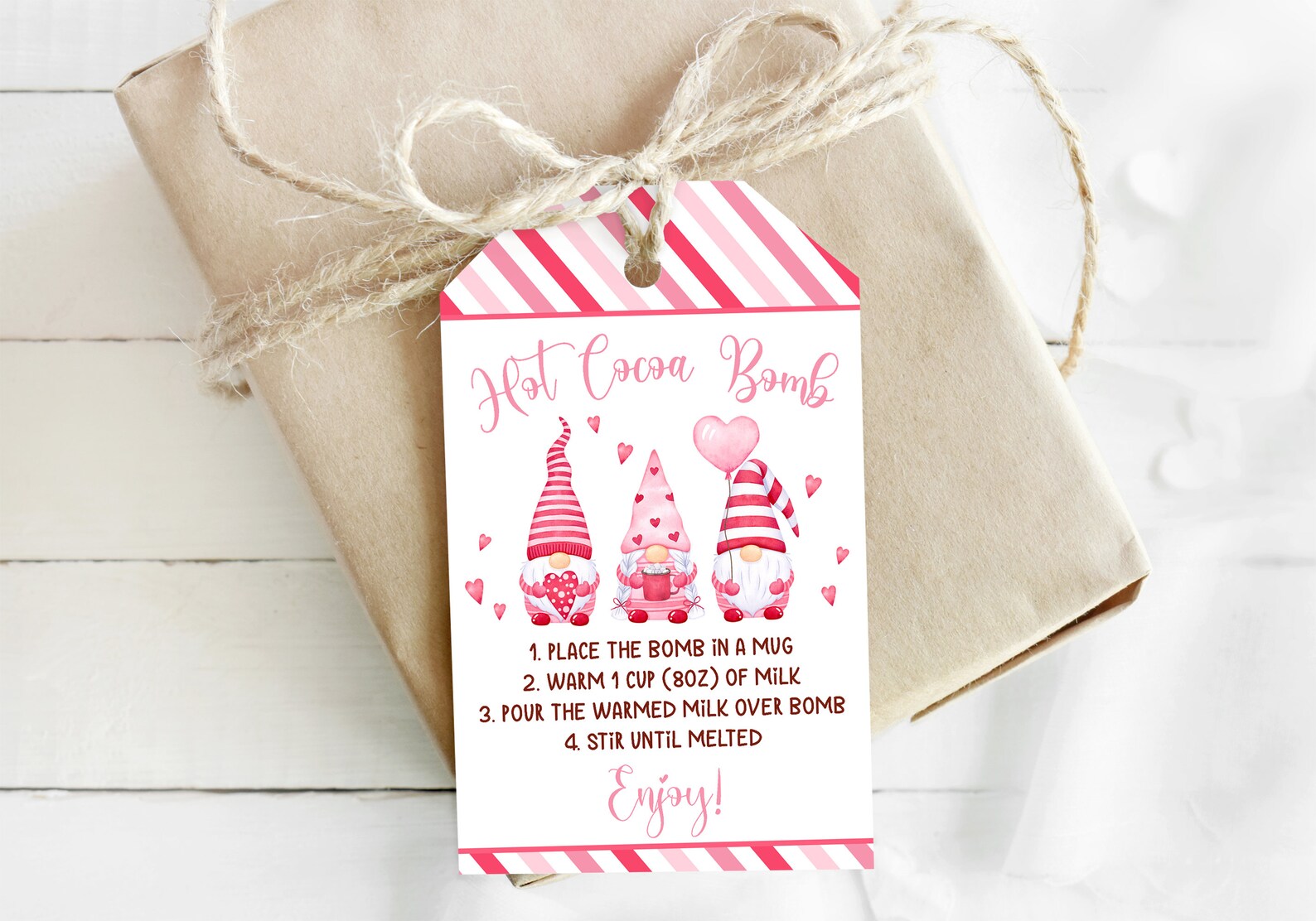 Editable Valentine Gnome Hot Cocoa Bomb Tags Gnome Valentine's Day Gift ...