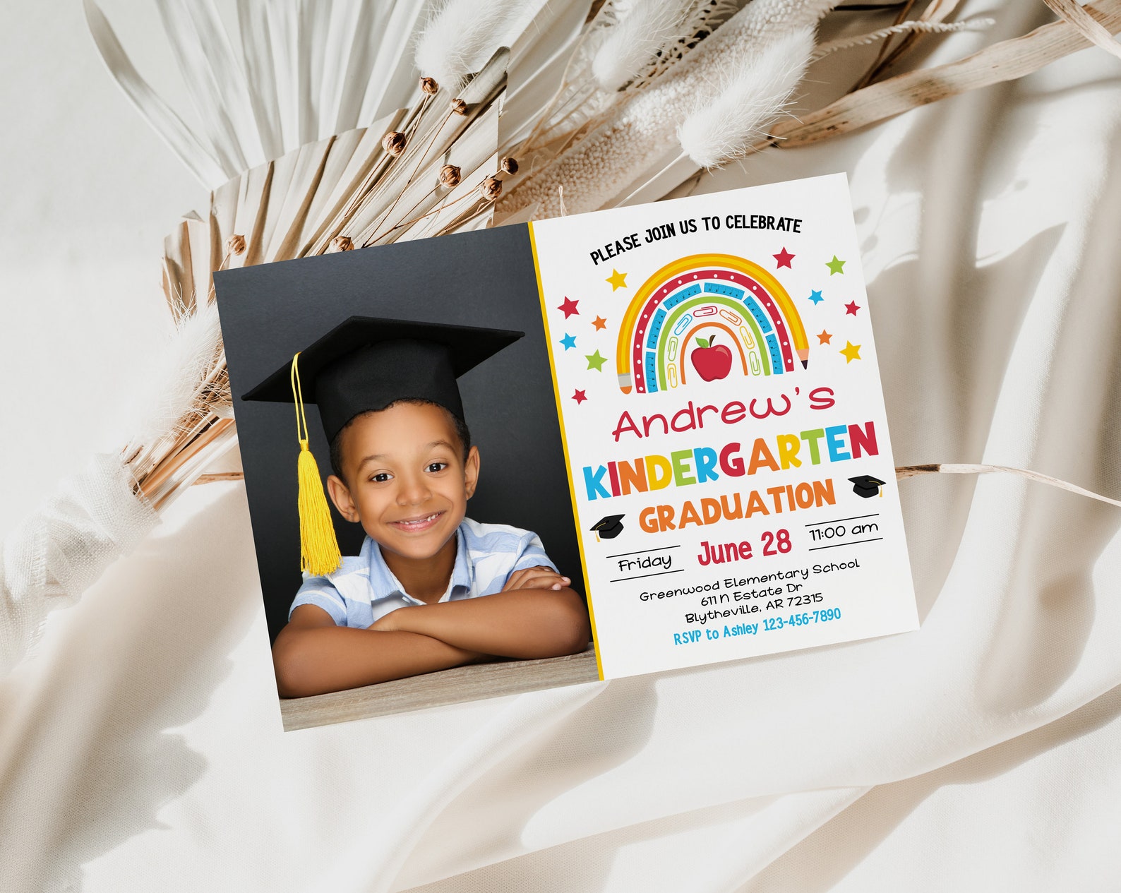 Editable Kindergarten Graduation Invitation Graduation Party Invitation ...